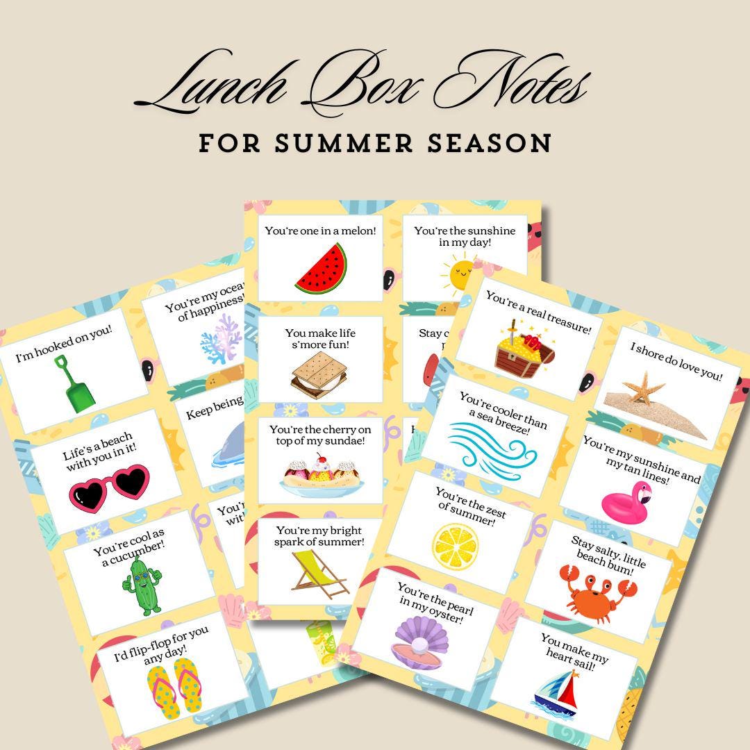 Printable Lunch Box Notes for Kids: 24 Seasonal Cards - Etsy