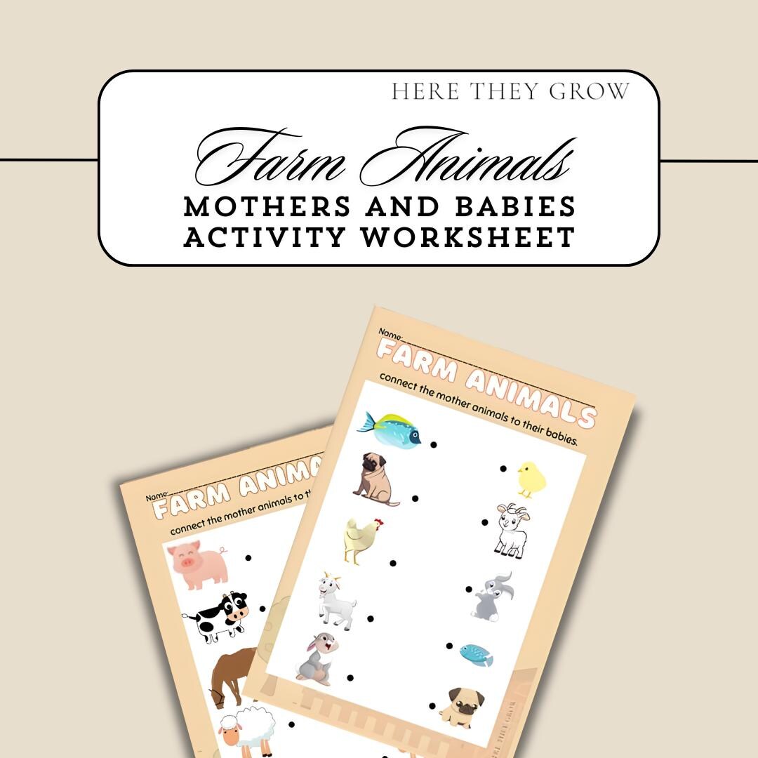 Farm Animals Mothers and Babies Activity Worksheet - Etsy