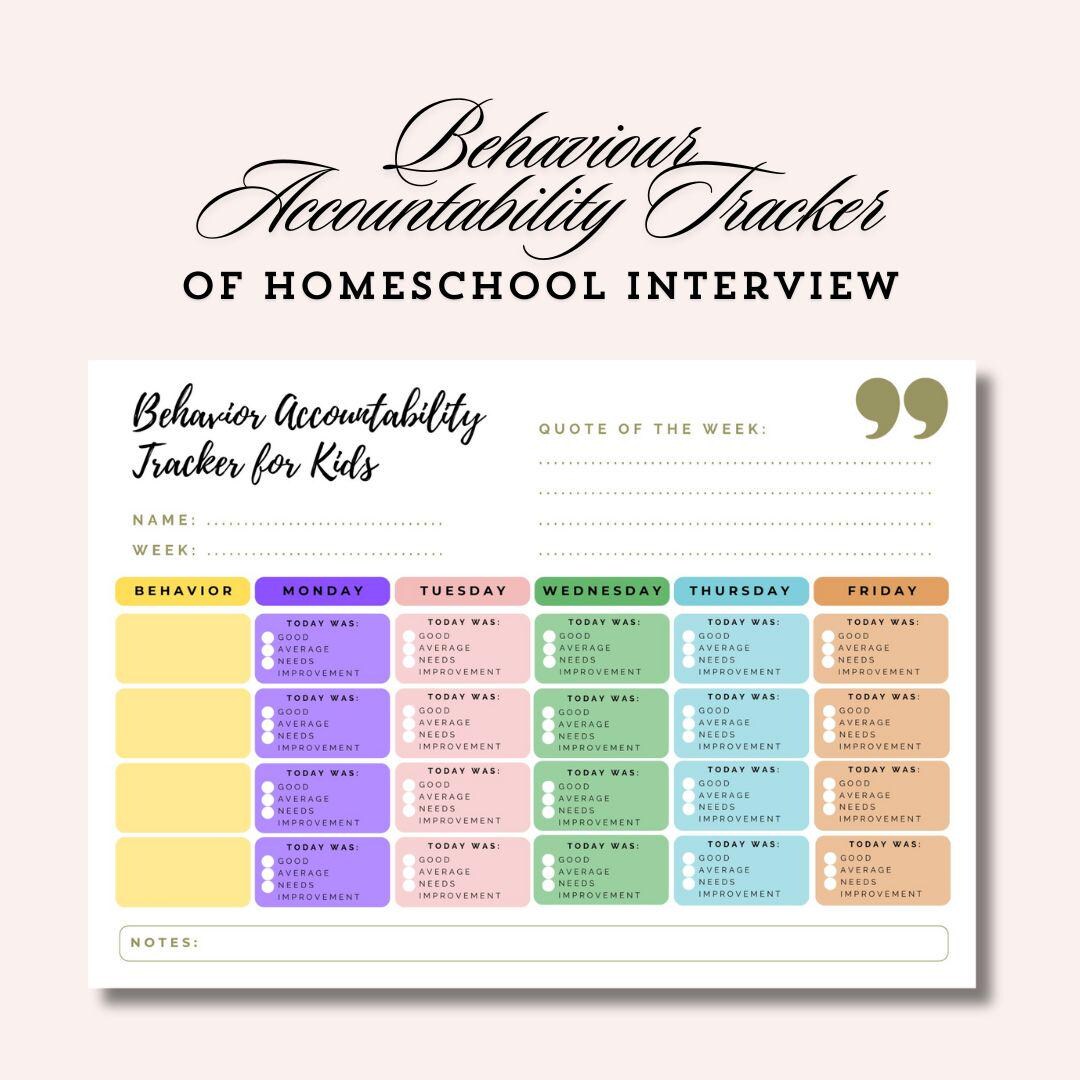 Behavior Accountability Tracker for Kids: Homeschool & School Use (A4 ...