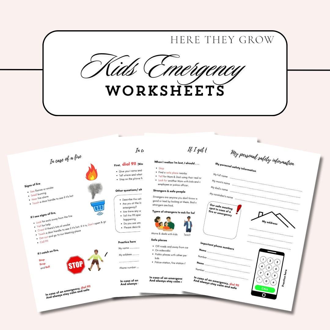 Kids Emergency Worksheets | 4-page Printable Safety Pack - Etsy