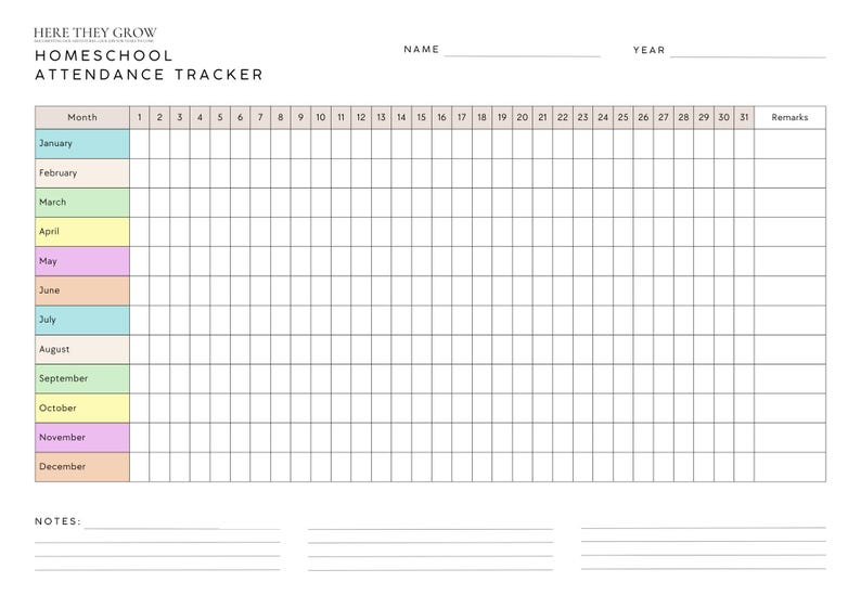 Kids Homeschool Attendance Tracker - Etsy