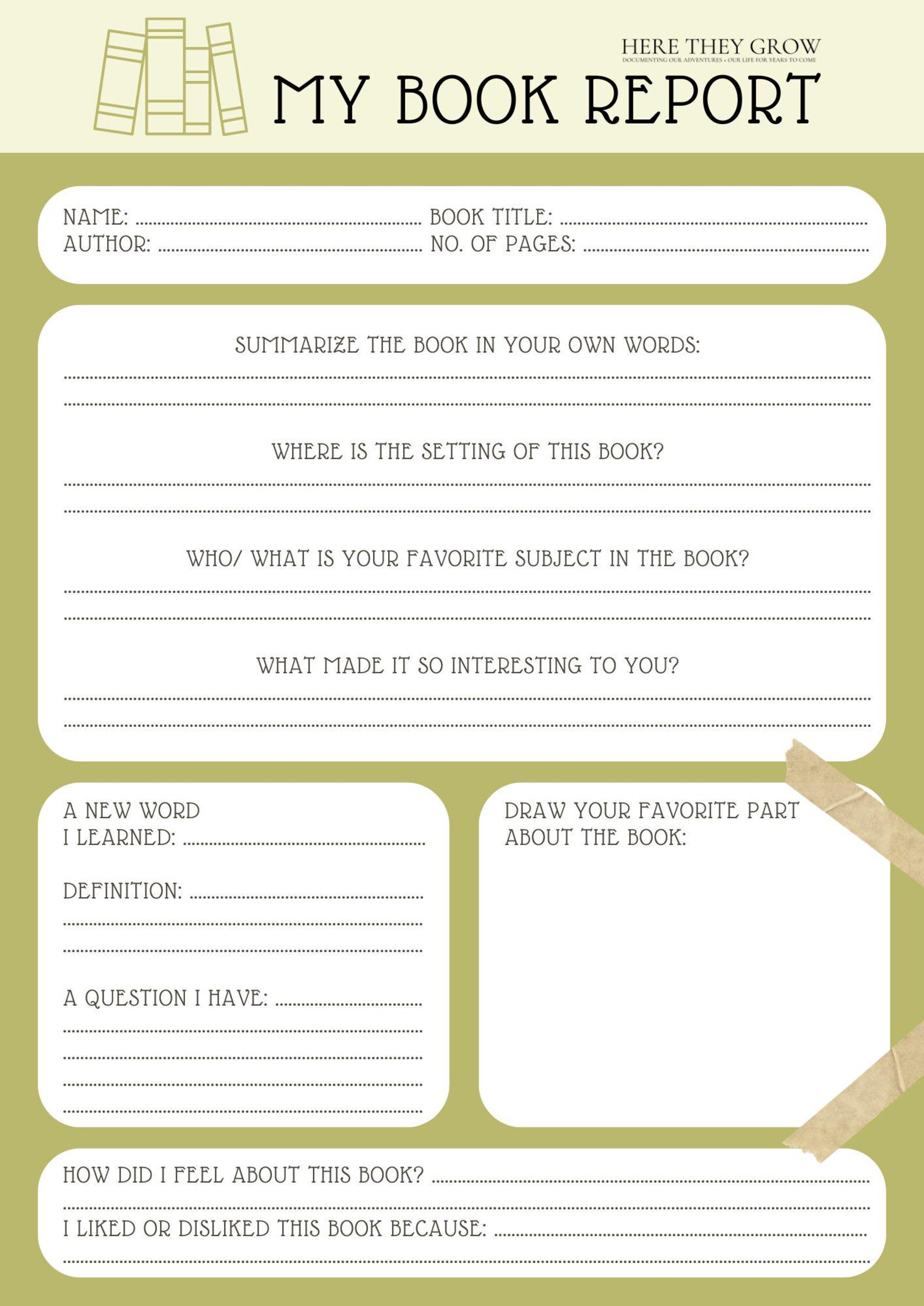 Printable Kids Homeschool Book Report Worksheet Template - Etsy