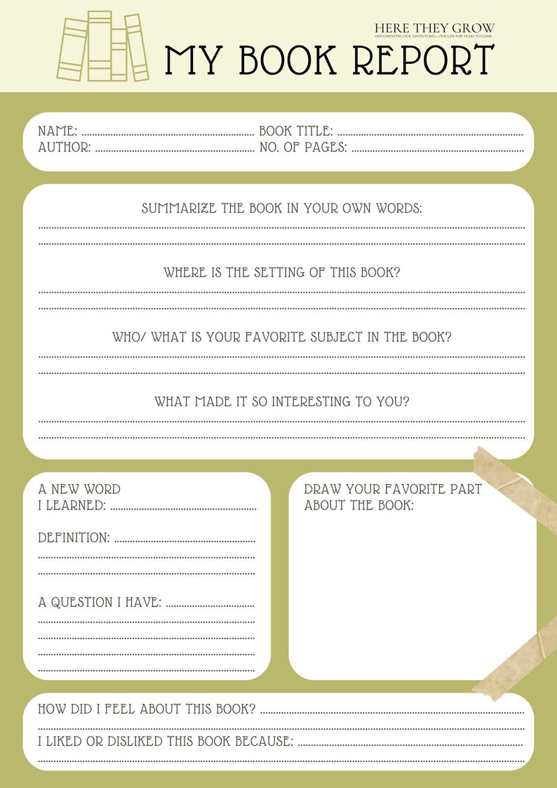 Printable Kids Homeschool Book Report Worksheet Template - Etsy