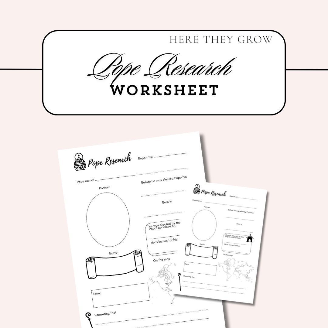 Pope Research Worksheet | Printable Catholic History Activity Pope ...