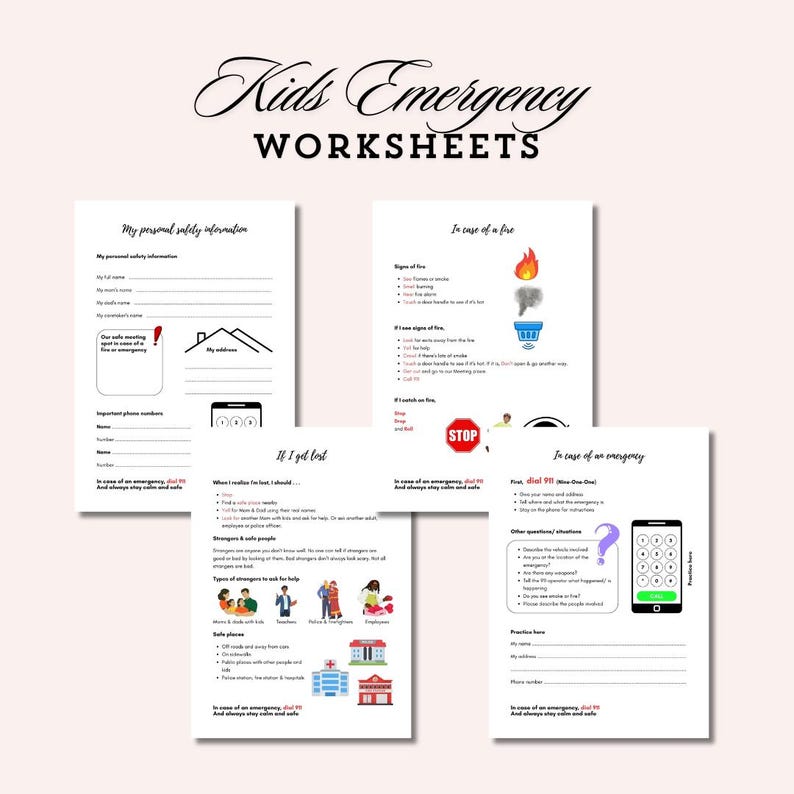 Kids Emergency Worksheets | 4-page Printable Safety Pack - Etsy