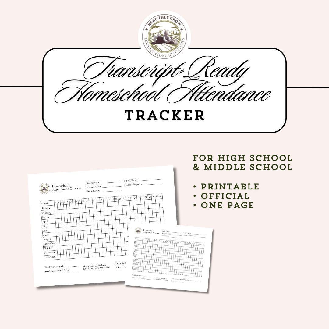 Homeschool Attendance Tracker | Transcript Ready Ledger (PDF) - Etsy