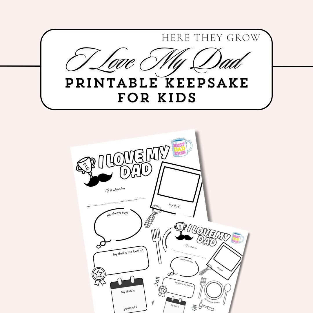 I Love My Dad Printable Keepsake | Kids Father's Day Gift (digital PDF ...