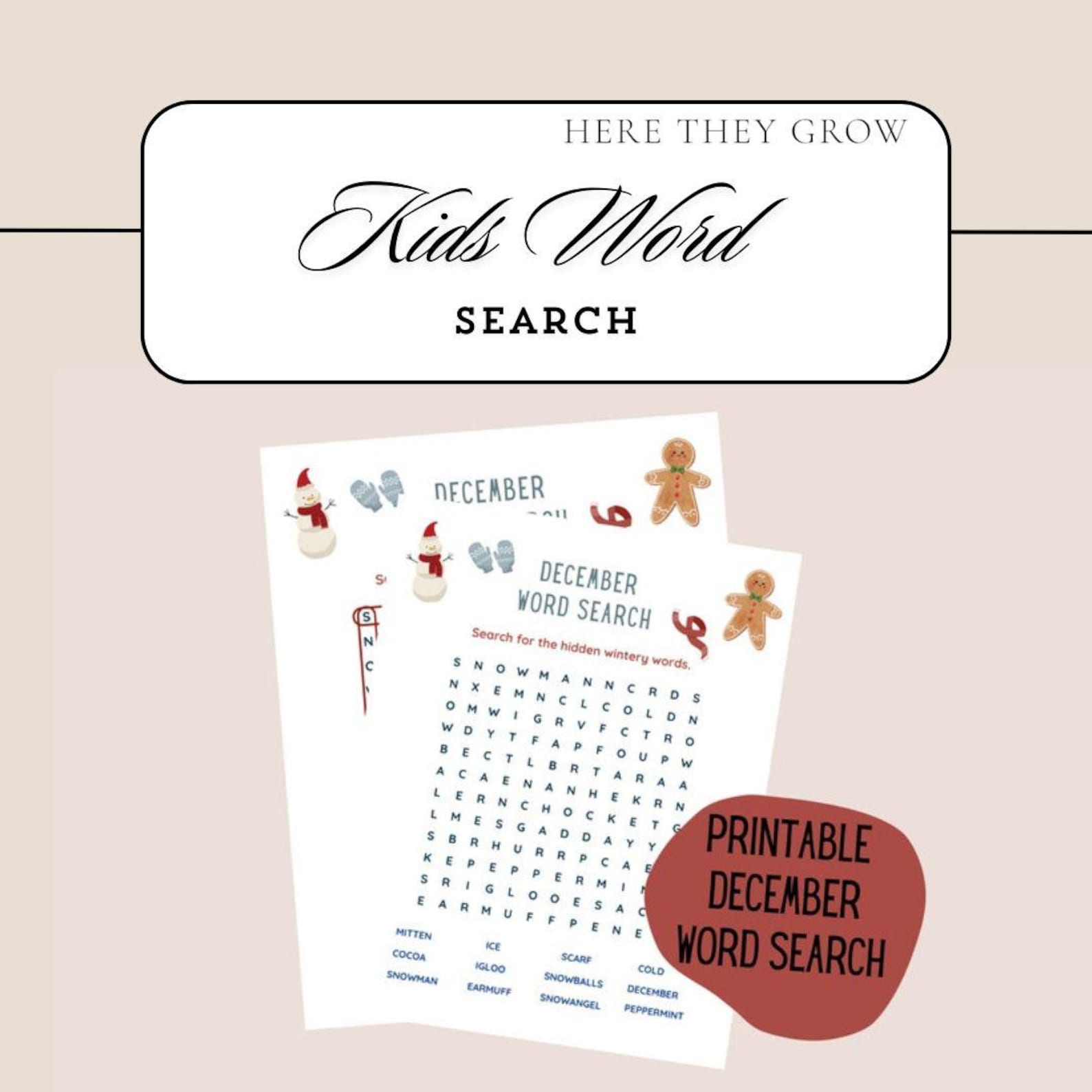 December Kids Word Search With Answer Key Printable, Digital PDF/JPEG ...