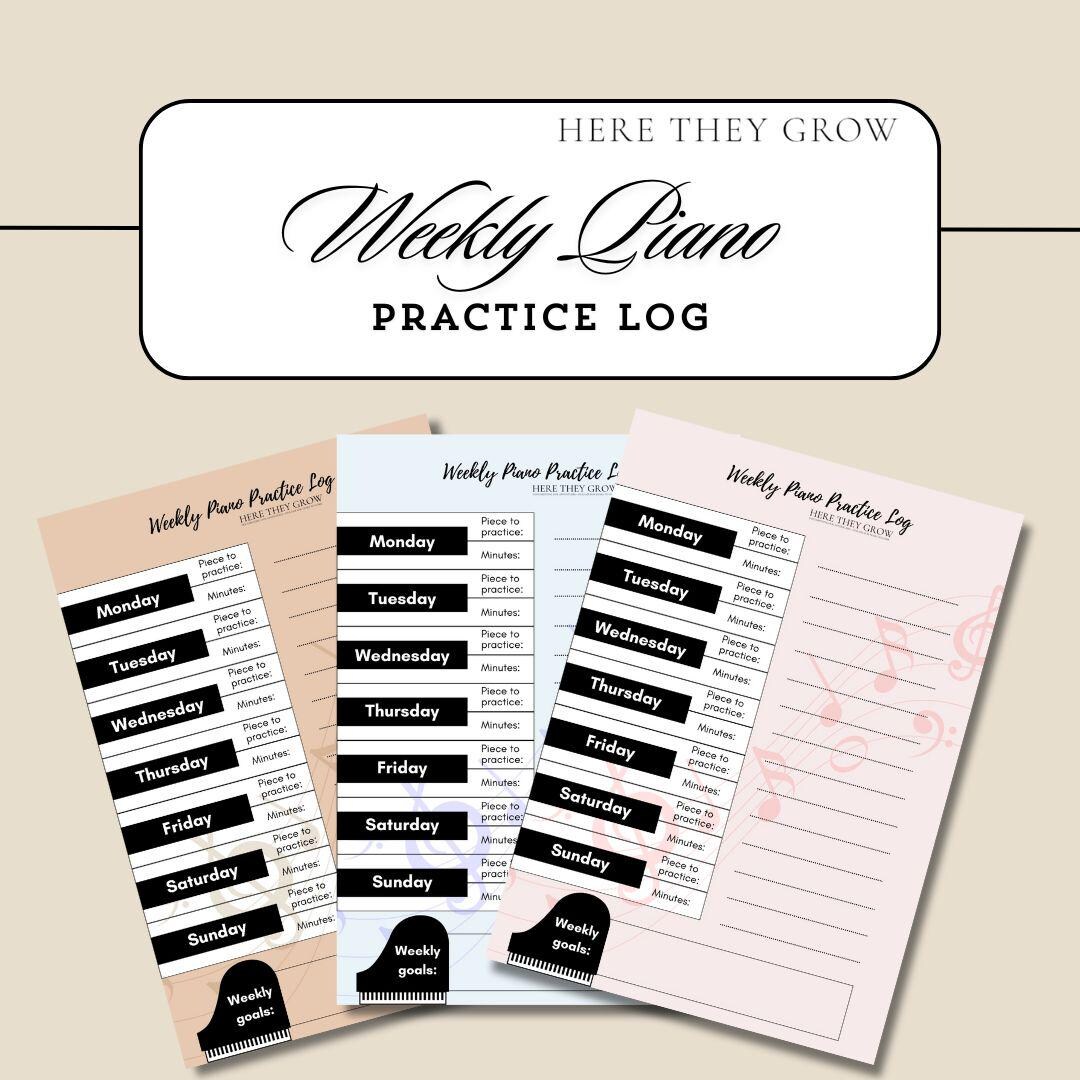 Weekly Piano Practice Log | Printable Piano Practice Chart | Piano ...