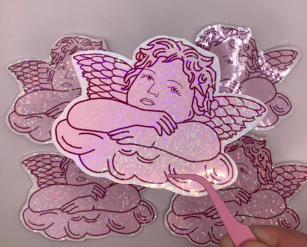 Cherub Glitter Vinyl Sticker, Angel Sticker, Waterproof Sticker, Laptop ...