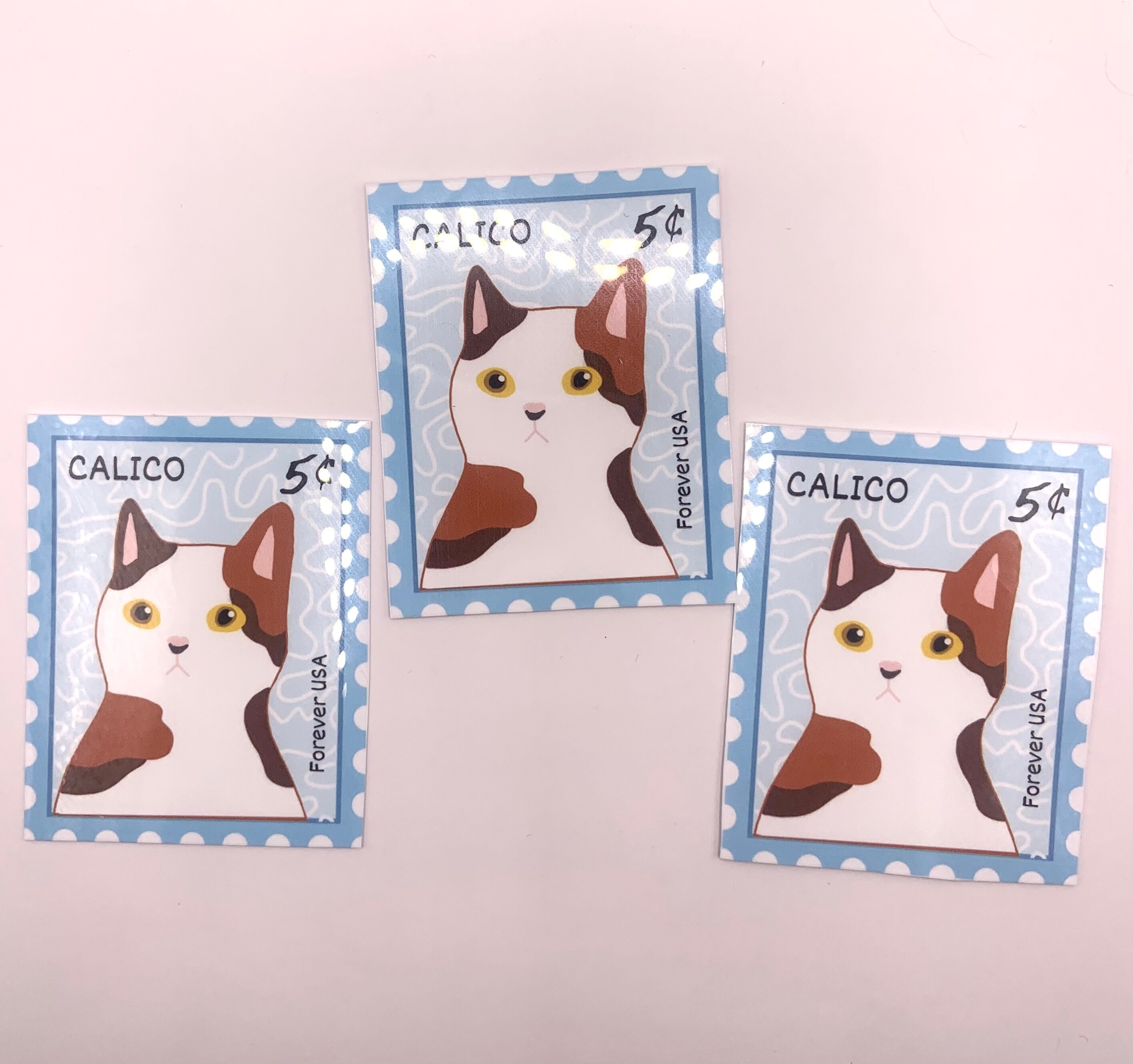 Black Cat Stamp Sticker, Calico Cat Sticker, Postage Stamp Sticker ...
