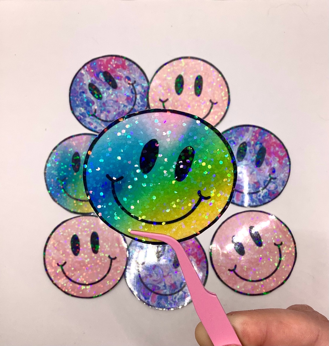 Smiley Face Holographic Vinyl Sticker, Smiley Face, Retro, Tie Dye ...