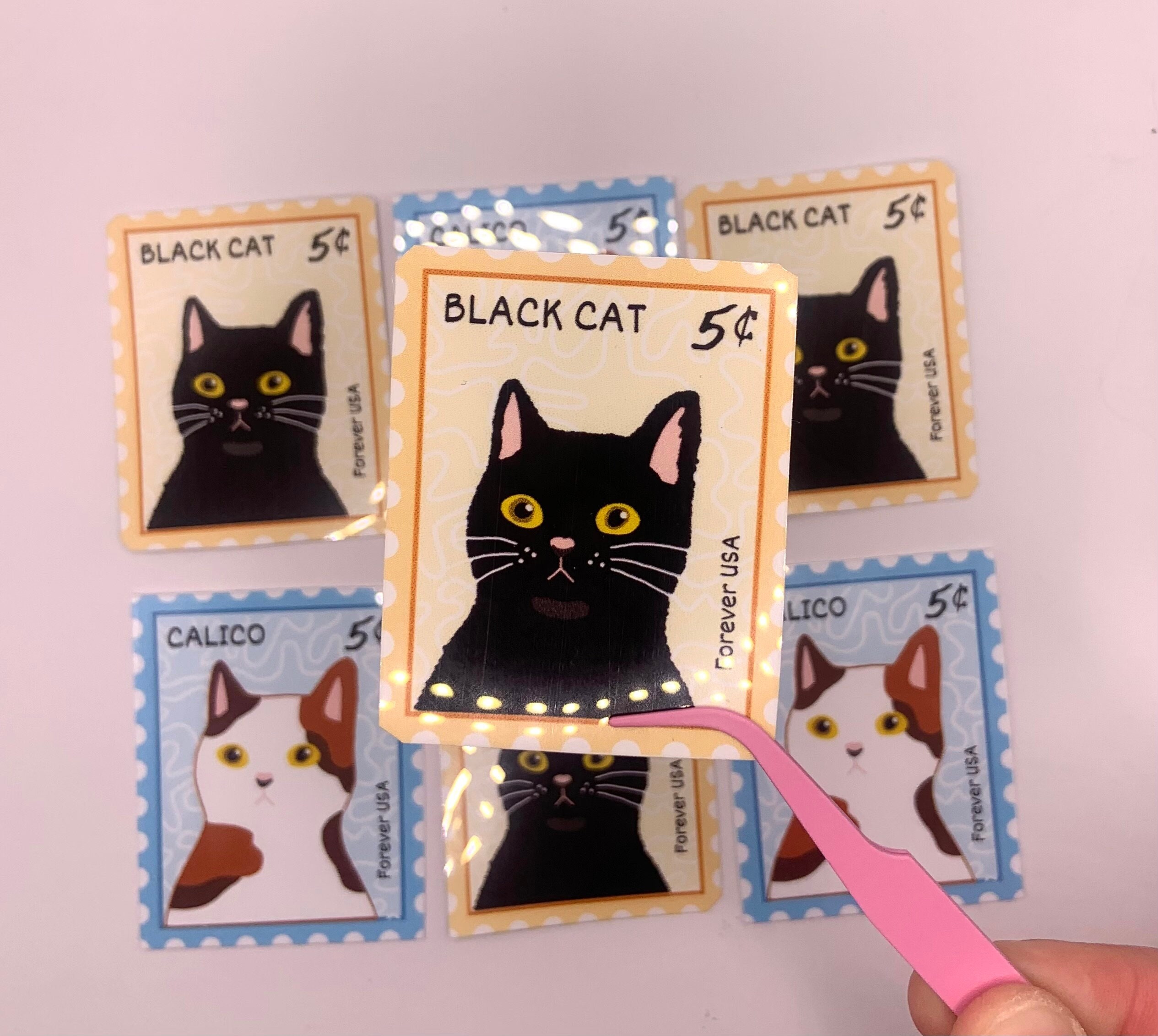 Black Cat Stamp Sticker, Calico Cat Sticker, Postage Stamp Sticker ...