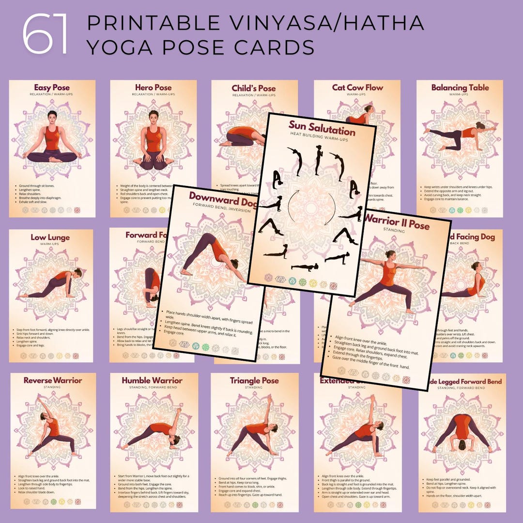 Vinyasa Hatha Yoga Pose Cards, Yoga Flash Cards, Printable Yoga Cards ...