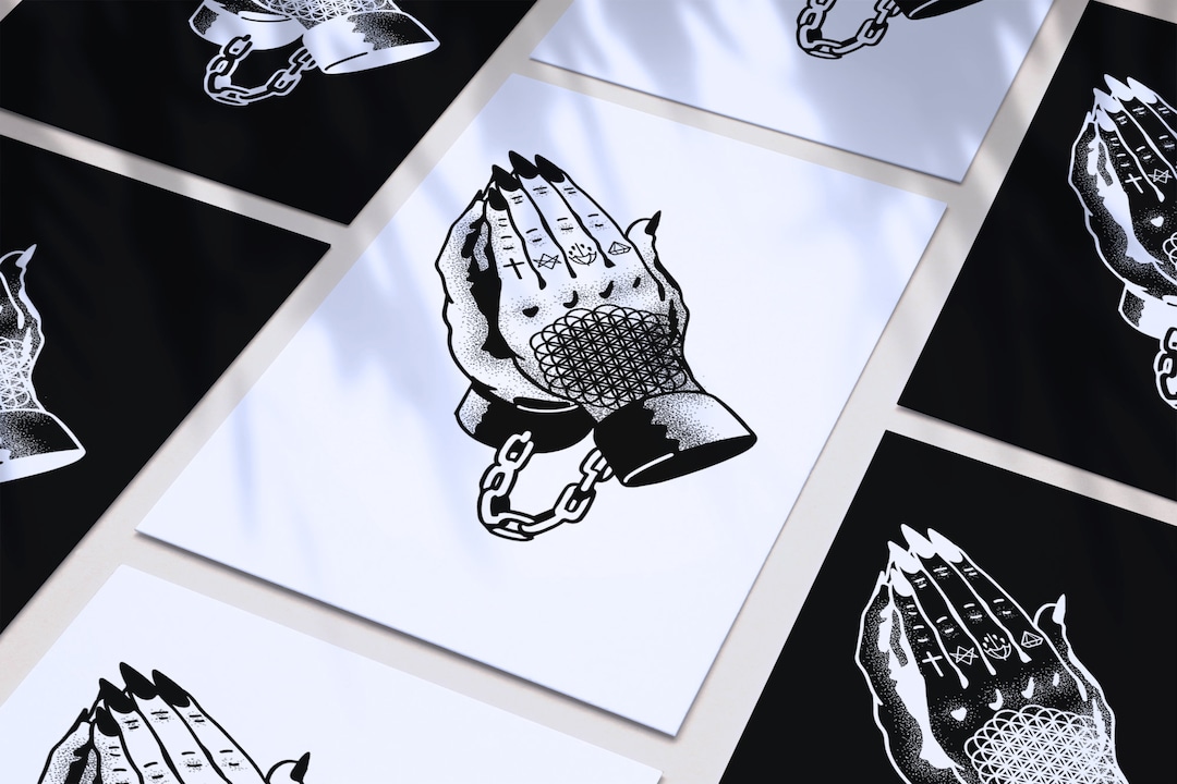 Bring Me the Horizon BMTH Symbol Tattoo Style Praying Hands Print ...