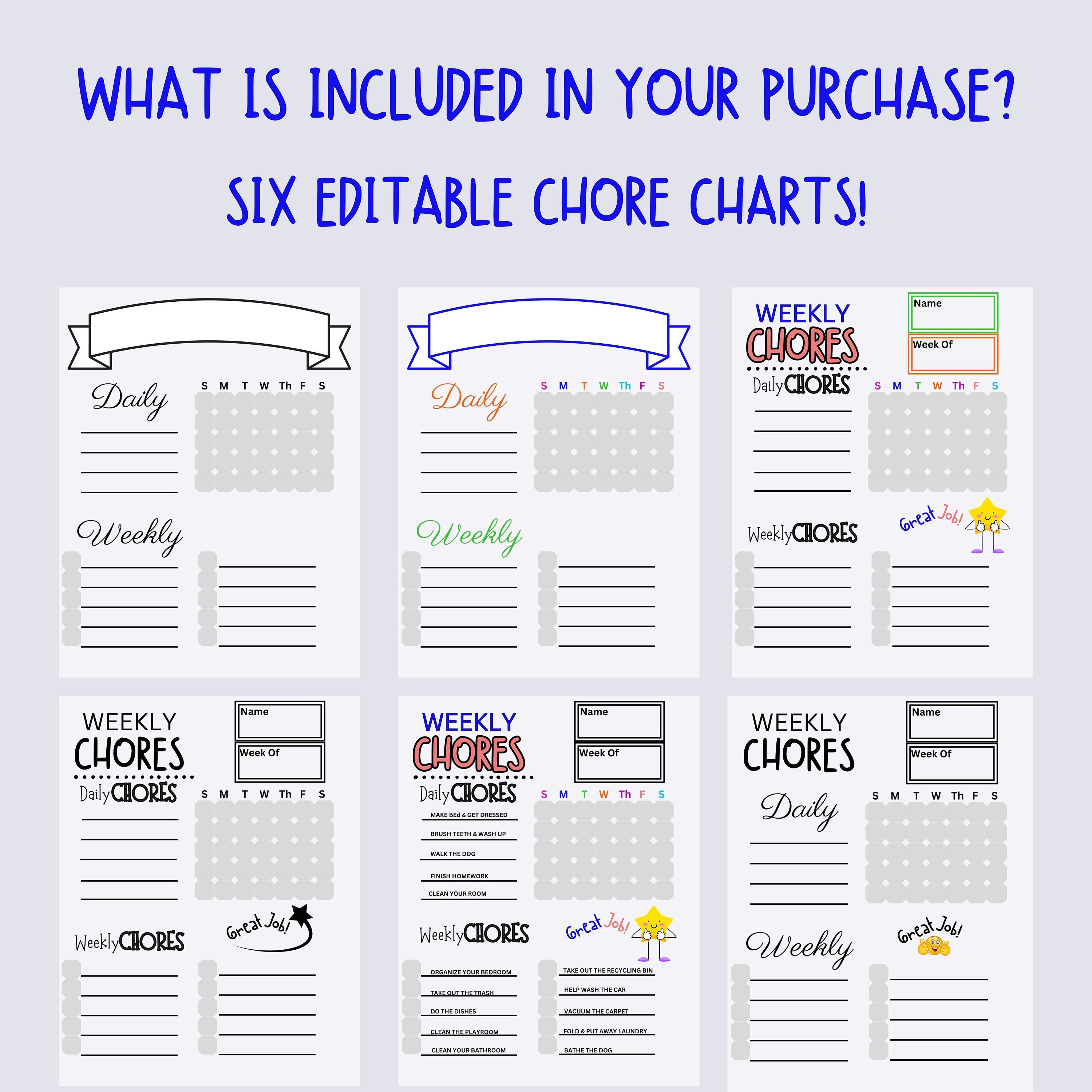 Chore Charts Bundle, Printable Chore Charts, Chore Chart for Kids ...