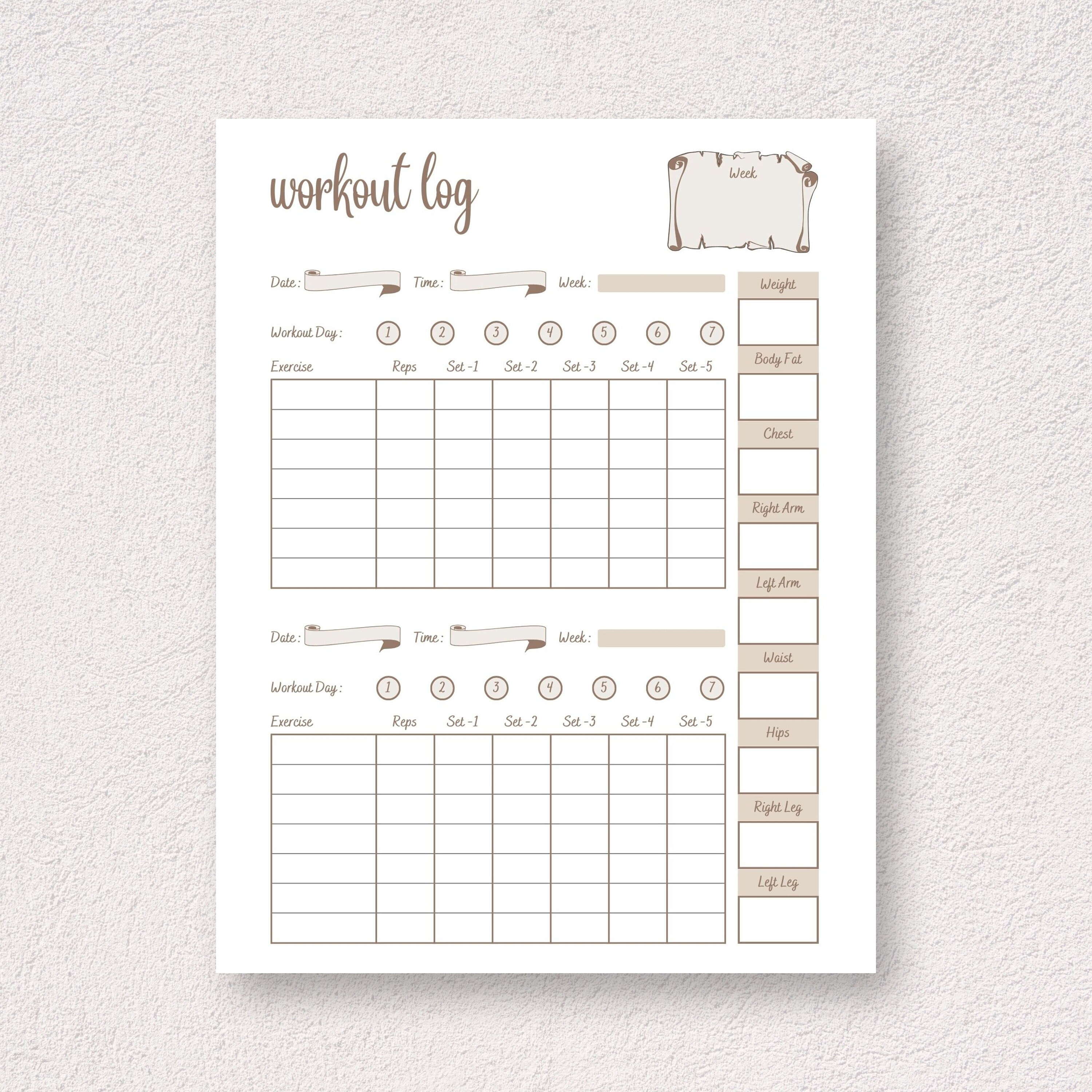 Two Workout Logs; Printable Workout Sheets, Workout Planners, Weekly ...