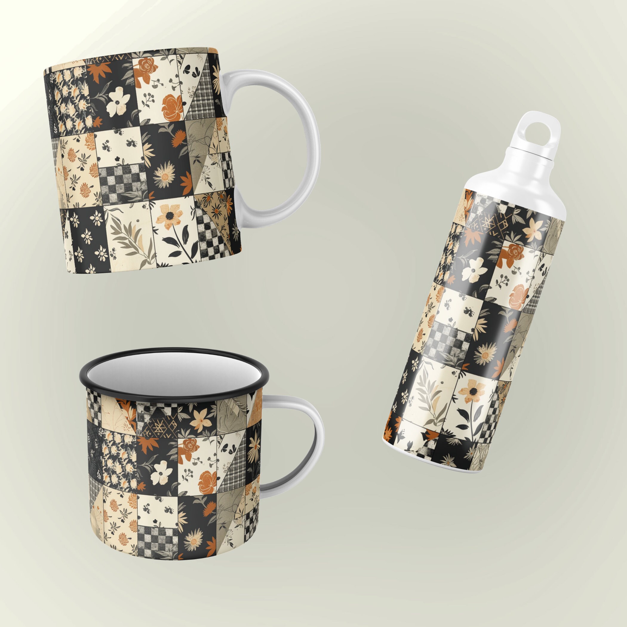 Cottagecore Earthy Boho Patchwork Quilt Seamless Pattern PNG File ...