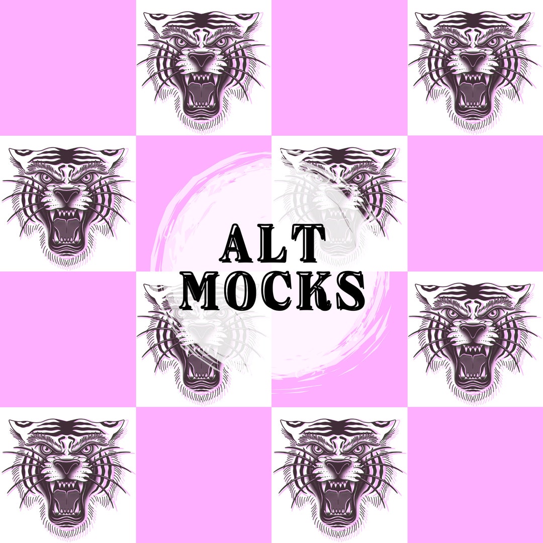 Pink Checkered Seamless Pattern PNG Tattoo Flash Tiger Cat Repeatable ...