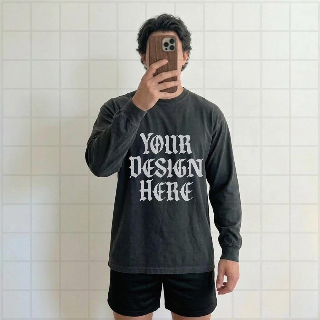 Graphite Comfort Colors 6014 Mockup C6014 Lifestyle Mock up Long Sleeve ...