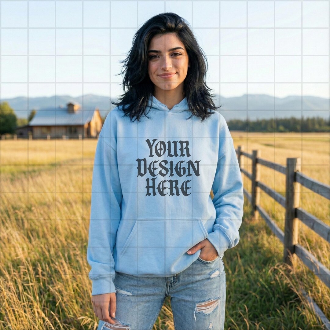 Light Blue Gildan 18500 Mockup Streetwear Hoodie Mockup Front Lifestyle ...