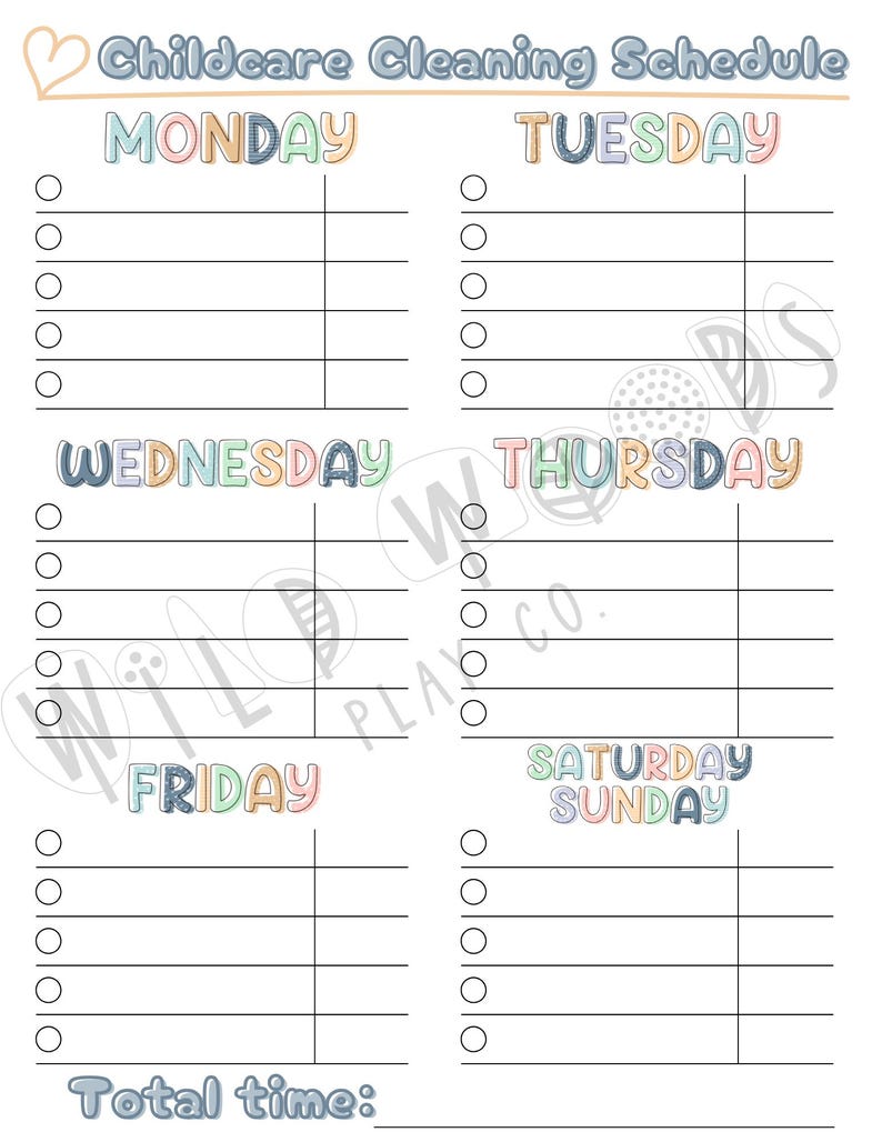 Childcare Cleaning Schedule, Printable and Editable Log for in Home ...