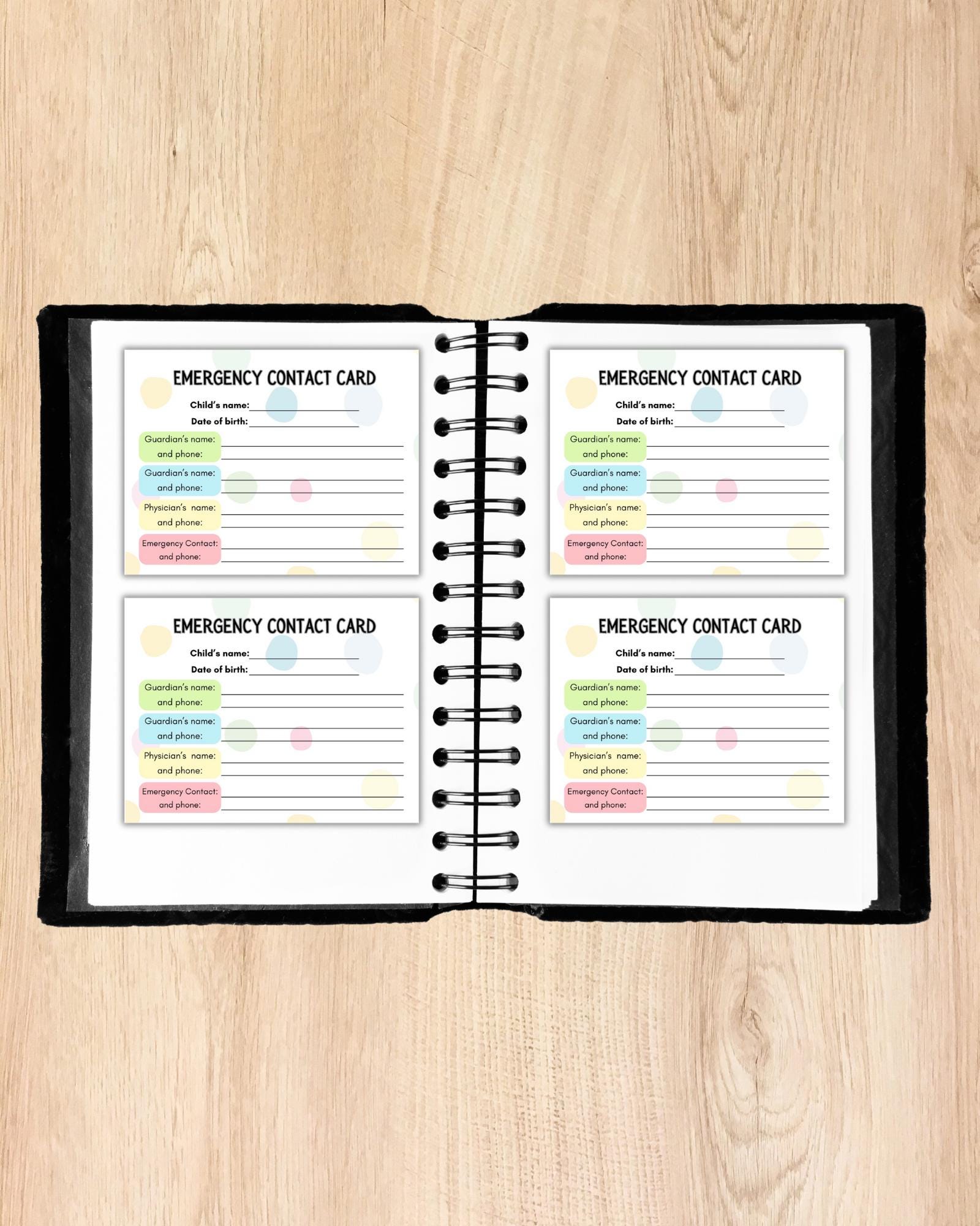 Childcare Emergency Card for Providers, Emergency Contact Card ...