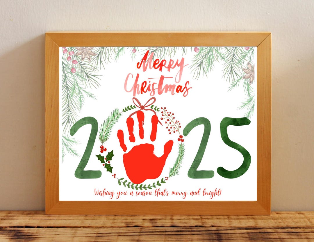 Merry Christmas 2025 Handprint, Christmas Wreath Handprint Craft, 2025 ...