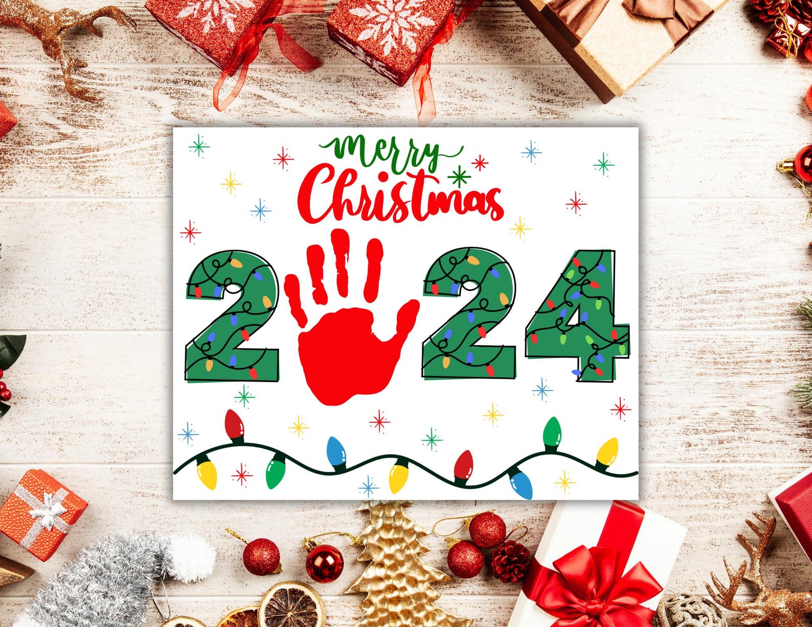 Merry Christmas 2024 Handprint, Christmas Lights Handprint Craft, 2024 ...