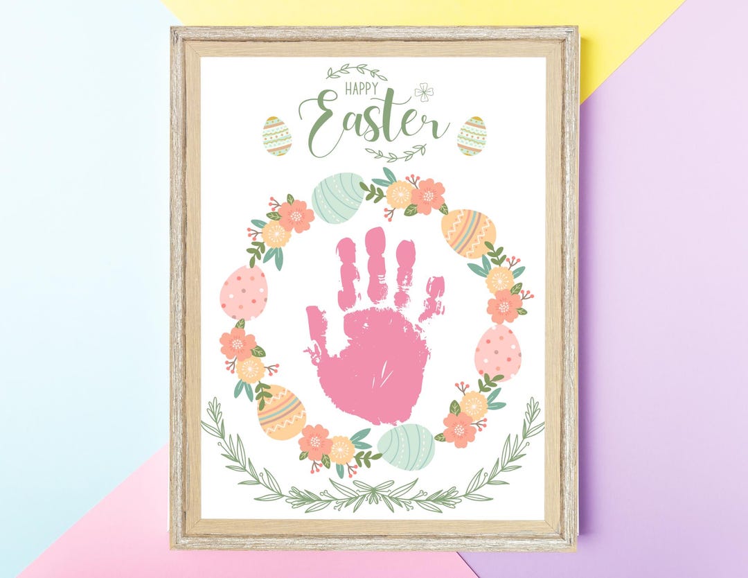 Easter Handprint Wreath Printable, Pastel Easter Craft for Kids, DIY ...