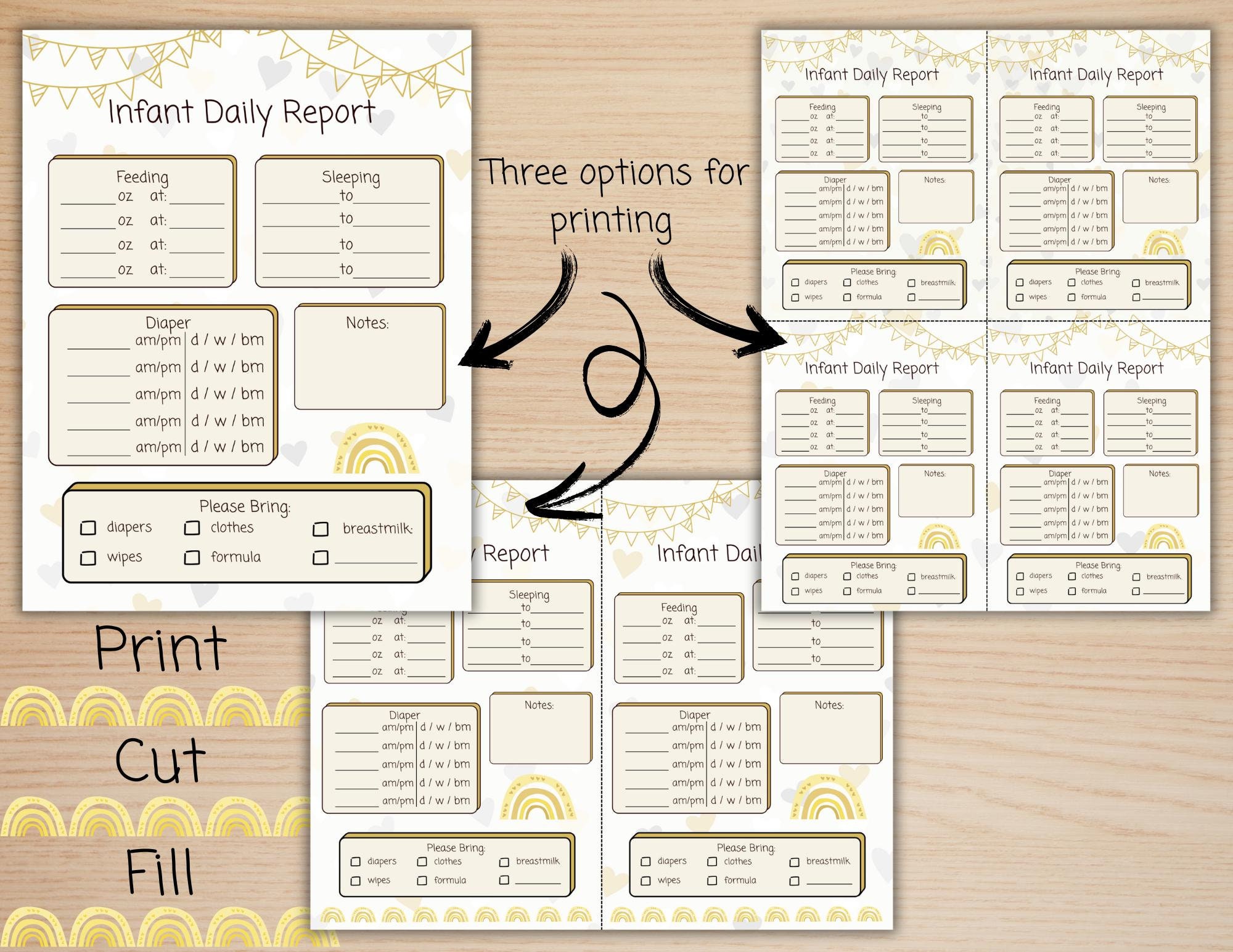 Infant Daily Report Form for Daycare Providers, Daily Report Form Nanny ...