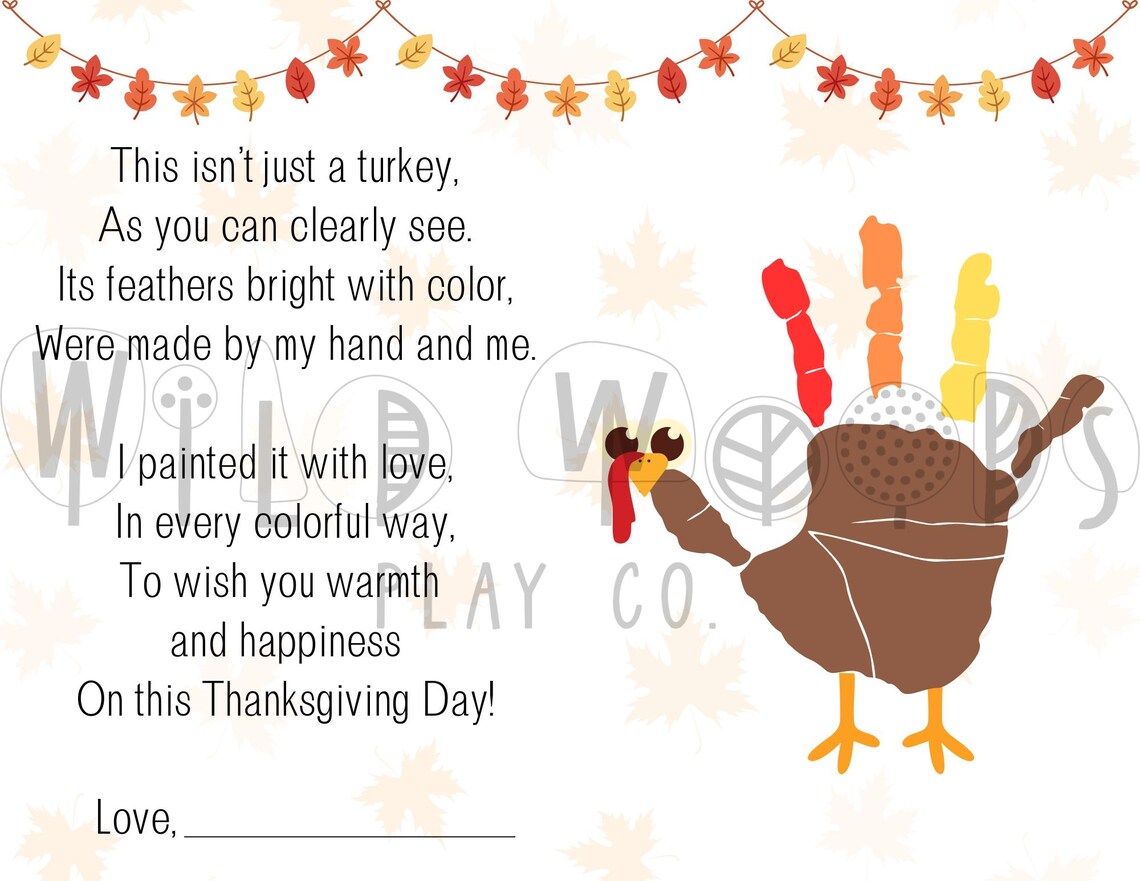 Turkey Handprint Craft for Thanksgiving, Thanksgiving Poem With Turkey ...