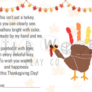 Turkey Handprint Craft for Thanksgiving, Thanksgiving Poem With Turkey ...