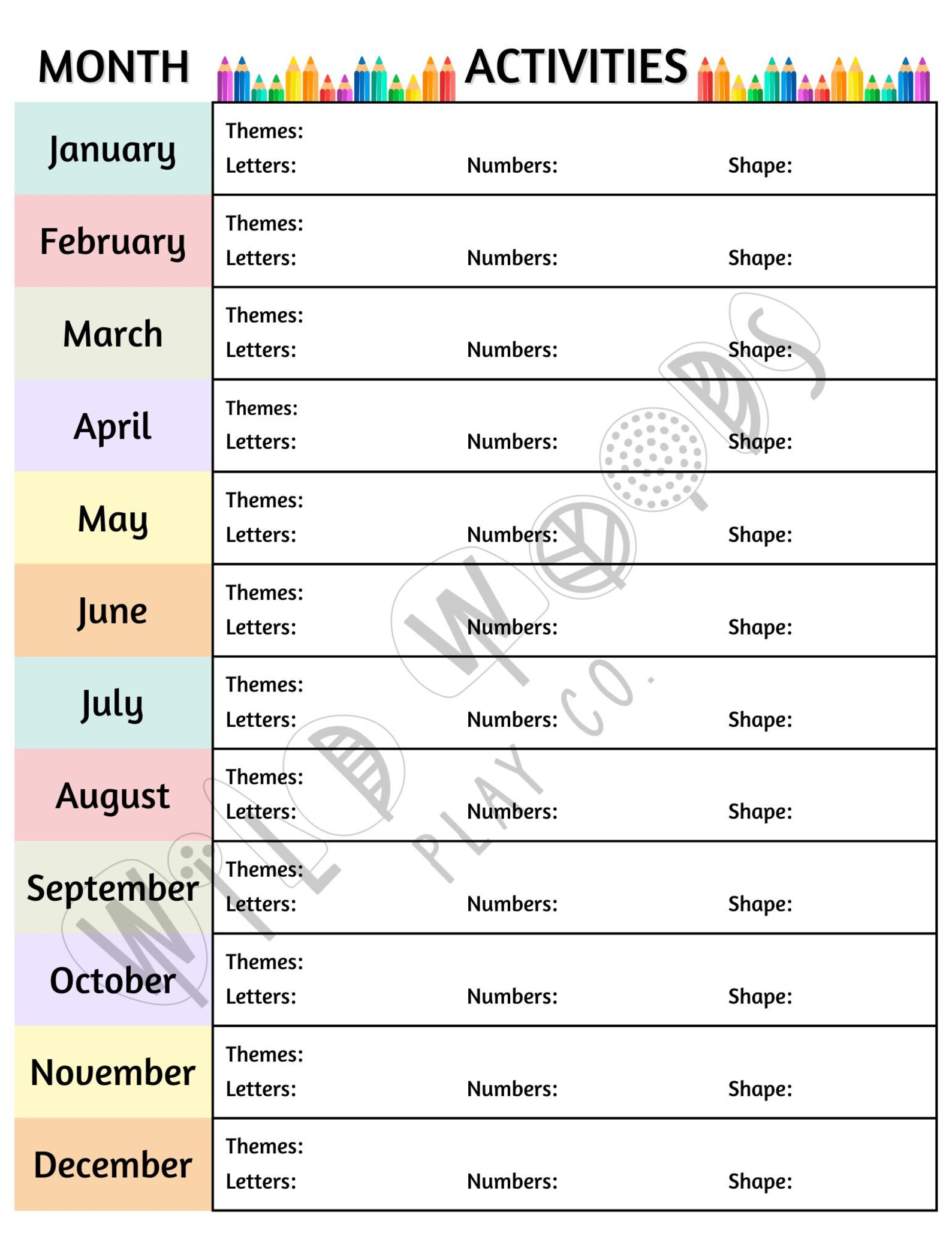 Preschool Lesson Plan Yearly Outline, Lesson Plan Template, Daycare ...