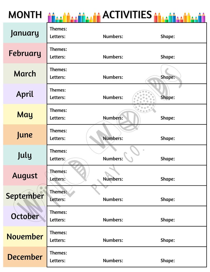Preschool Lesson Plan Yearly Outline, Lesson Plan Template, Daycare ...