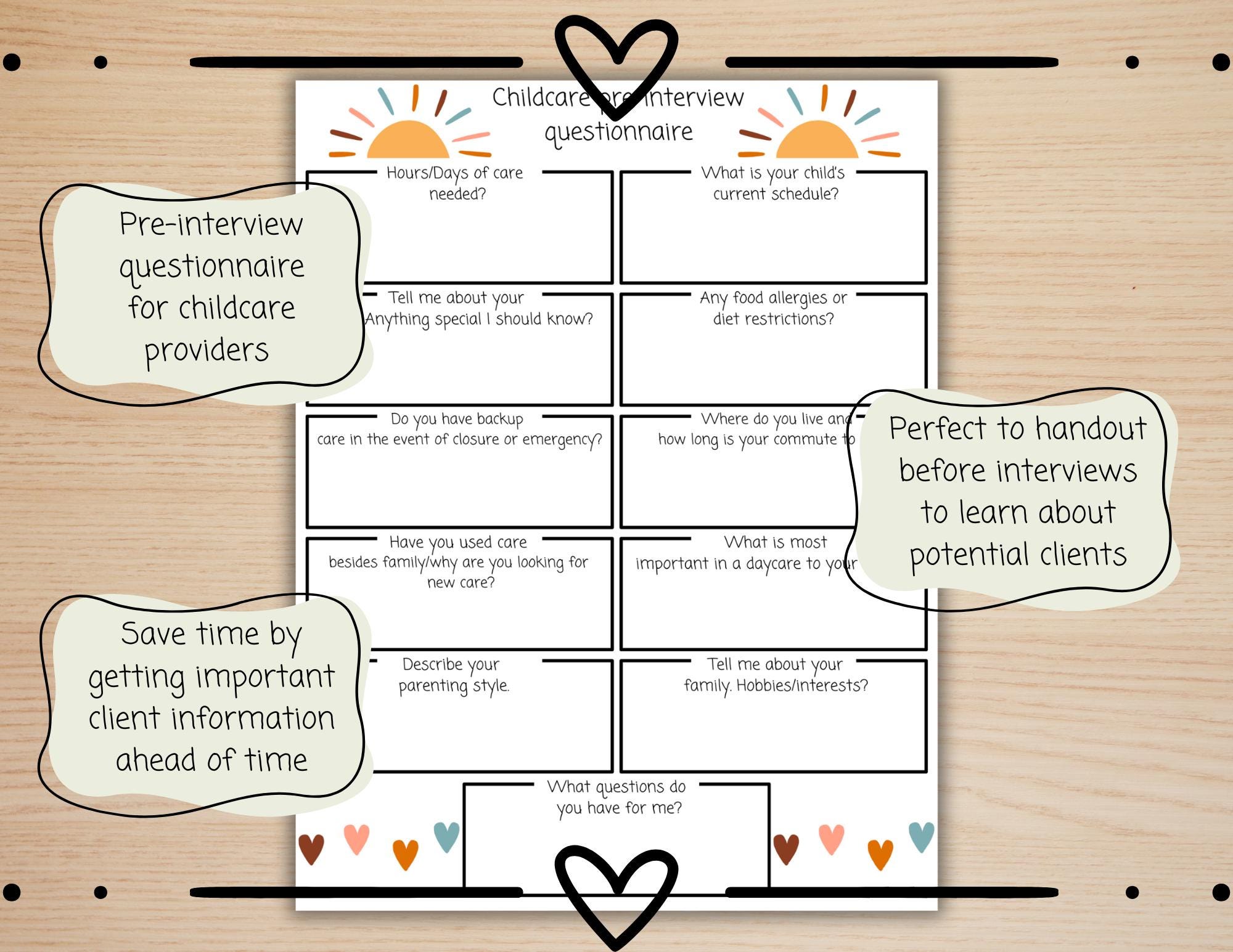 Childcare Pre-interview Questionnaire, Daycare Intake Form Digital ...