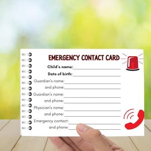 Childcare Emergency Card for Providers, Emergency Contact Card ...