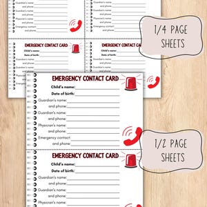 Childcare Emergency Card for Providers, Emergency Contact Card ...
