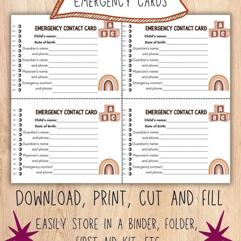 Emergency Contact Card for Daycare - Etsy