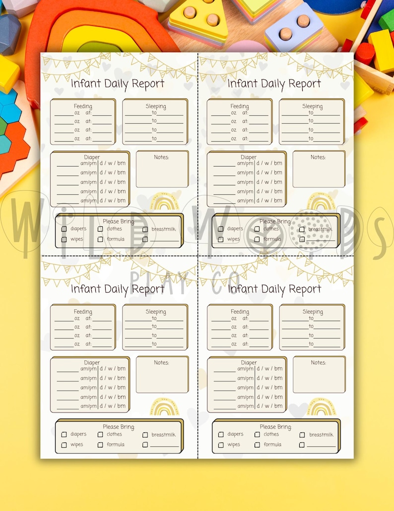 Infant Daily Report Form for Daycare Providers, Daily Report Form Nanny ...