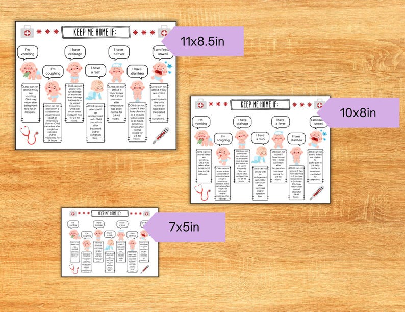 Illness Policy Poster for Daycare or School, Keep Me Home If Sick ...