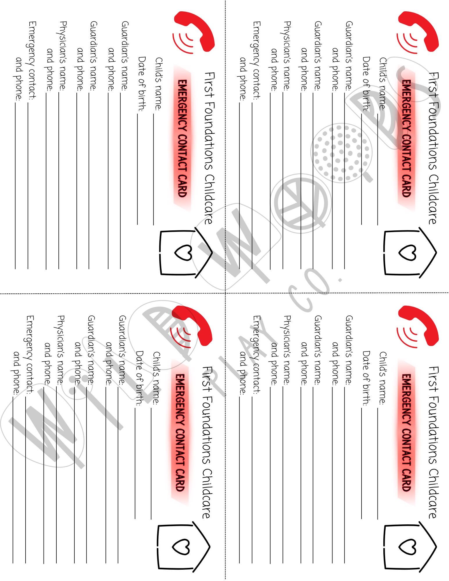 Emergency Contact Cards for Childcare Providers, Editable Contact Cards ...