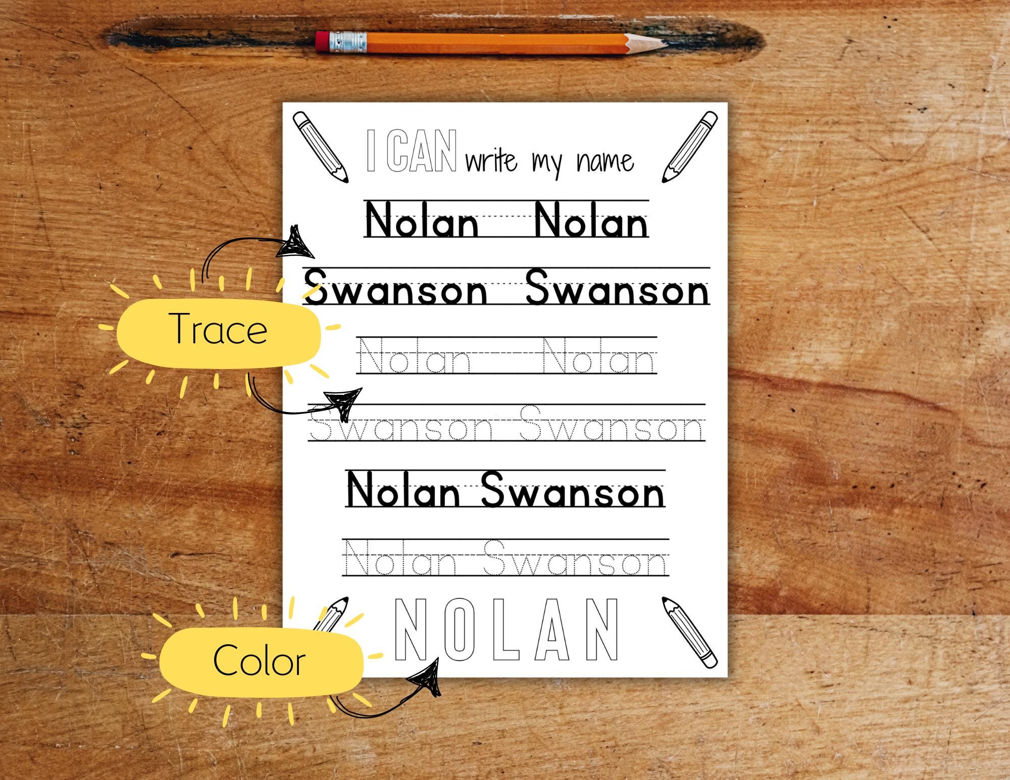 Editable Name Trace Sheet for Preschool, Custom Write Your Name ...