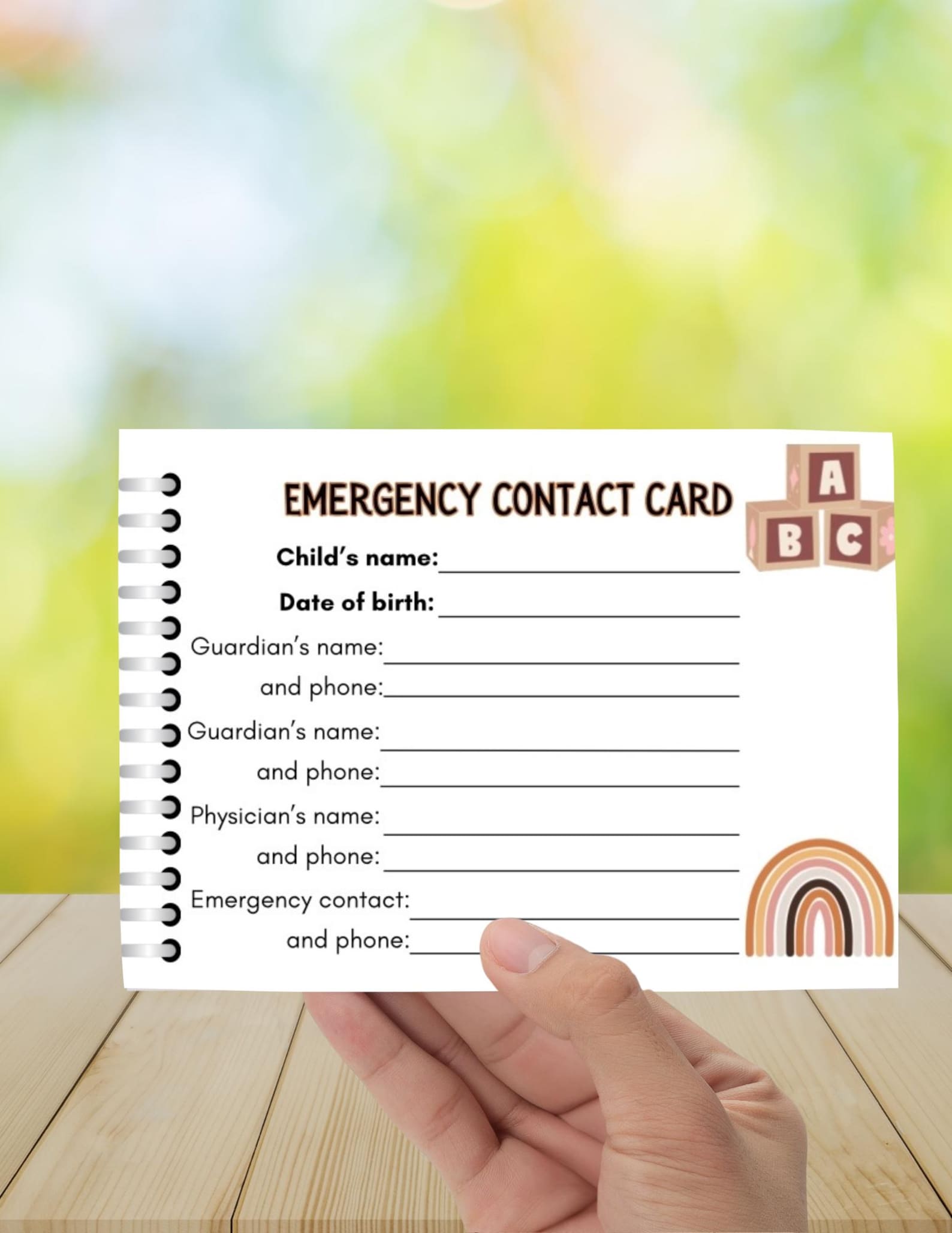 Printable Childcare Emergency Contact Cards, Organization for Daycare ...
