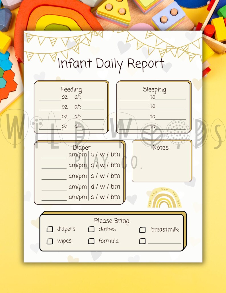 Infant Daily Report Form for Daycare Providers, Daily Report Form Nanny ...