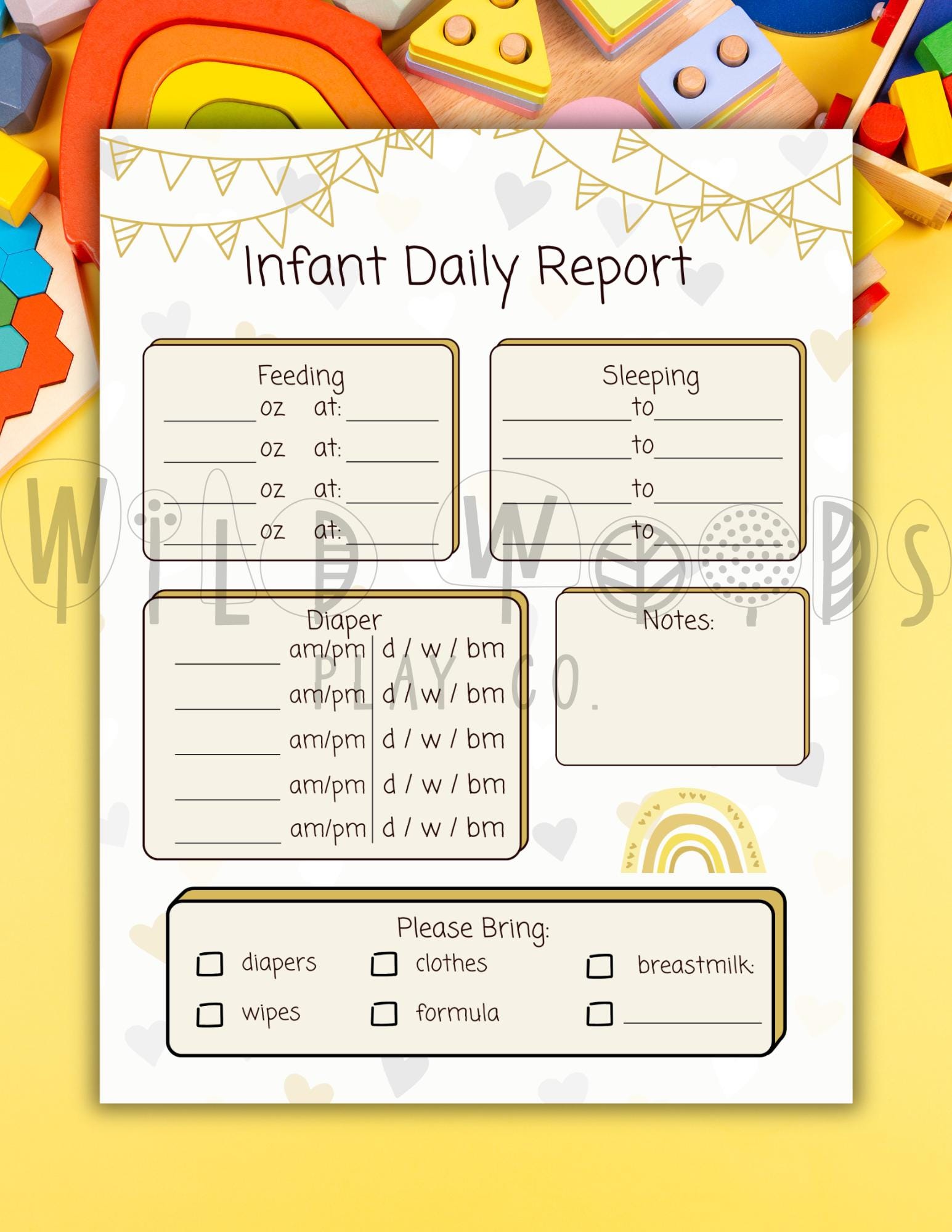 Infant Daily Report Form for Daycare Providers, Daily Report Form Nanny ...