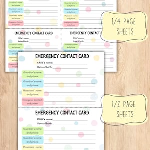 Childcare Emergency Card for Providers, Emergency Contact Card ...