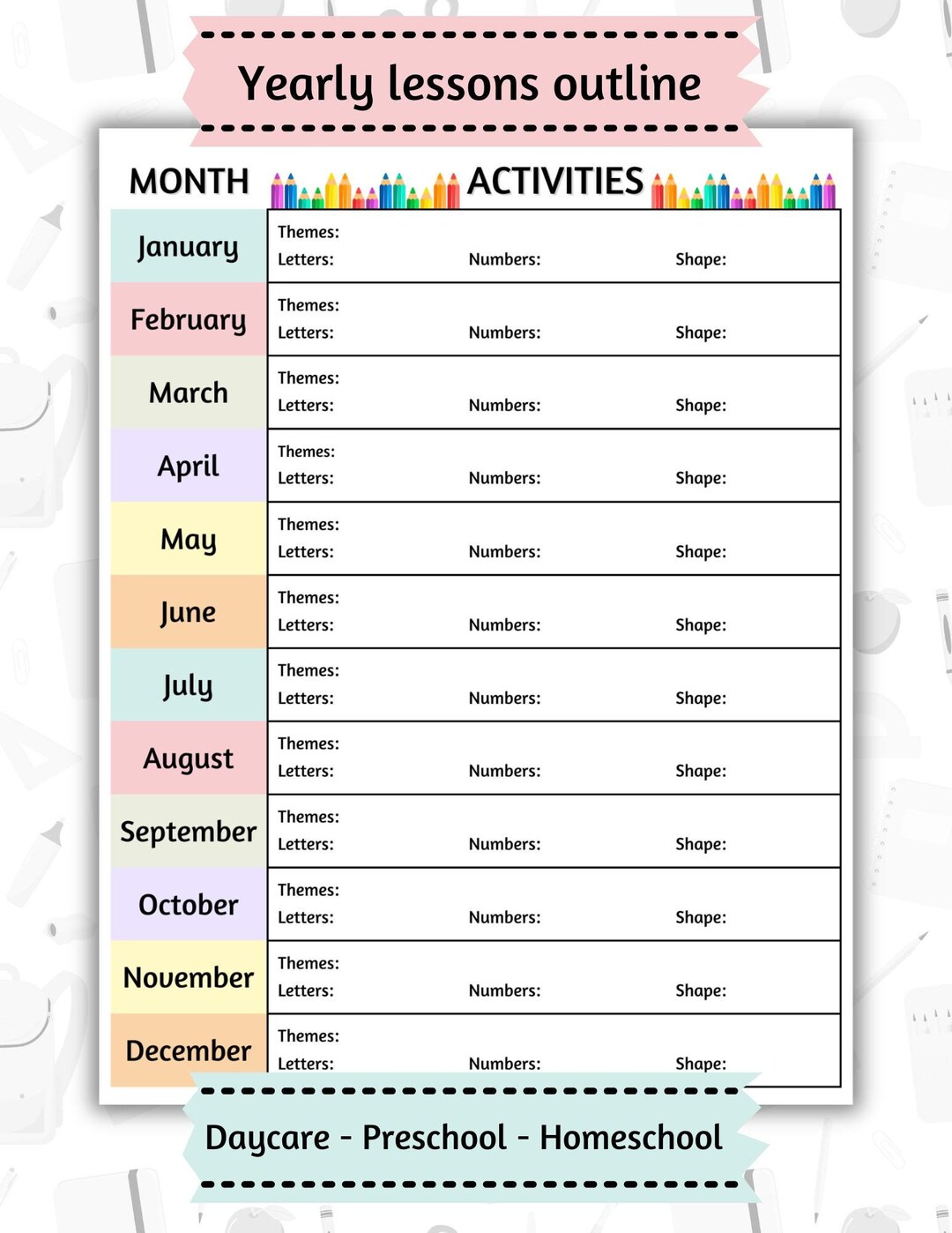Preschool Lesson Plan Yearly Outline, Lesson Plan Template, Daycare ...