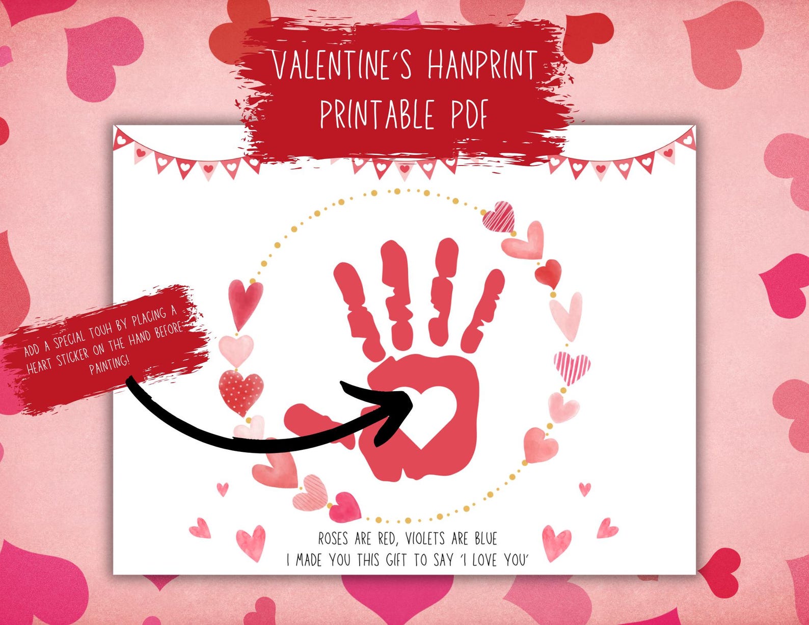 Valentine's Handprint Craft for Kids, Printable Valentine's Art for ...