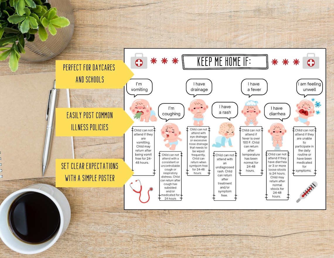 Illness Policy Poster for Daycare or School, Keep Me Home If Sick ...